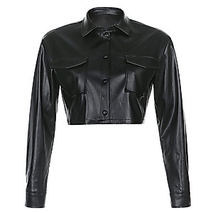 GXFGZZRS Womens Faux Leather Jacket Casual Cropped Motorcycle Coat Snap Front PU Moto Biker Outwear