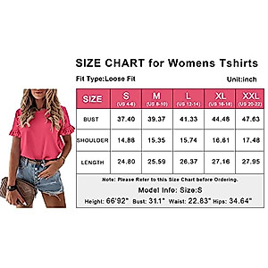 PRETTYGARDEN Women's Short Sleeve Casual T Shirts Summer Ruffle Plain Round Neck Loose Fit Tee Blouse Tops Watermelon Red
