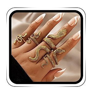 GRAEEN Vintage Snake Ring Knuckle Statement Rings Biker Stackable Ring Reptile Serpent Band Ring Halloween Ring Jewelry for Women (Style C)