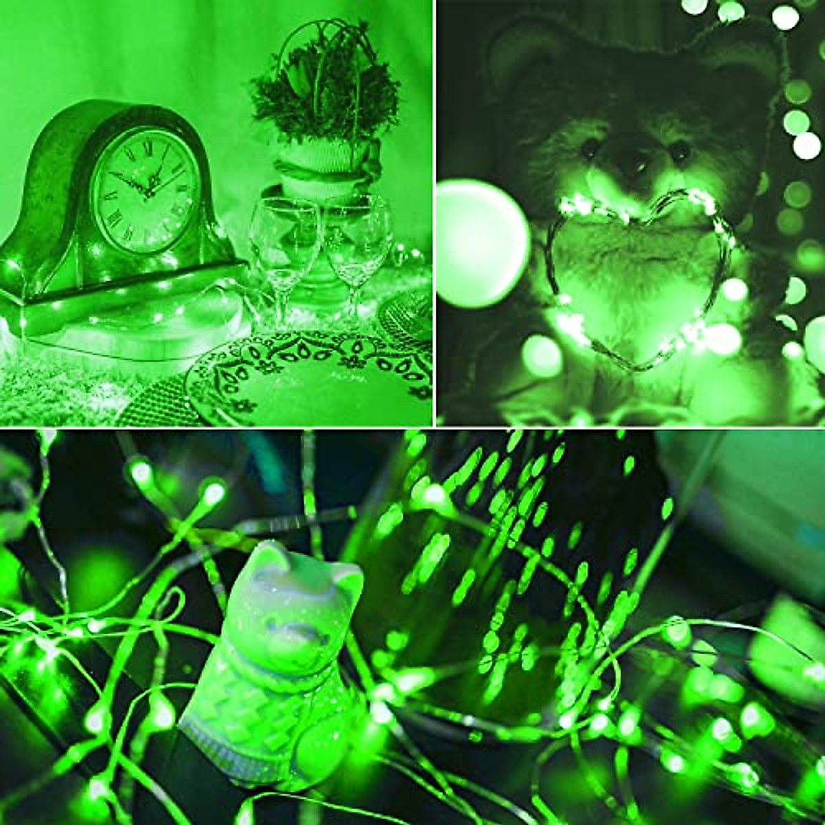 Green String Lights Christmas Decorations, 2 Pack 100LED Copper String Lights Battery Operated Fairy Lights Waterproof Twinkle Lights for Home, Bedroom, Garden, Patio, Outdoor, Xmas Decor-Green