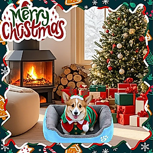 Barelove Rectangular Dog Cat Beds Mattress Washable Pads Room, Soft Winter Warm Plush Faux Fur Sleeping Pet Fleece Bed Mat for Small Doggy Kitten, Anti-Slip Waterproof Bottom, Blue