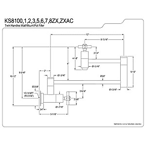 Kingston Brass KS8107ZX Wall Mount Pot Filler Kitchen Faucet, Brushed Brass, 13 x 5.06 x 8