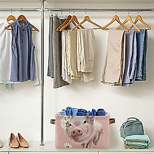 AUUXVA Foldable Storage Basket, Large Collapsible Organizer Storage Bin Cube Toys Storage Boxes with Handles for Bathroom Kids Nursery Closet Storage (1 Pack, Cute Pig)