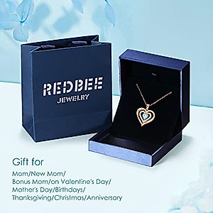 REDBEE Necklace for Mom 18K Rose Gold Filled 925 Sterling Silver Birthstone Diamond Heart Pendant Necklace for Women, Jewelry for Birthday Mothers Day for Mom Valentines Day for Wife Gifts for Her I