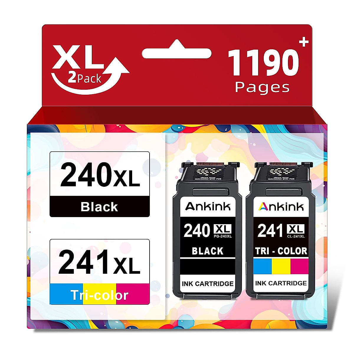 Ankink Remanufactured Ink Cartridges 240XL 241XL for Canon PG 240 CL 241 XL Black Color Combo Pack for Pixma MG3620 MG3600 TS5120 TS5100 MG3520 MG2120 MX452 MX472 MX512 Printer (1 Black, 1 Tri-Color)