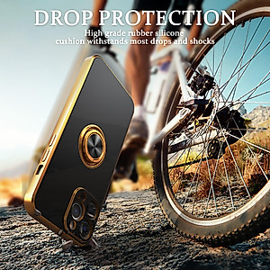 IDweel for iPhone 13 Pro Max Case with 360°Ring Holder Stand Magnetic Kickstand,Lightweight Slim Fit Plated Rose Gold Edge Soft TPU Bumper Camera Protection Non-Slip Cover,Black