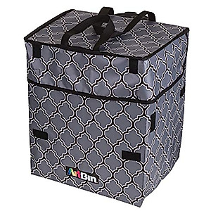 ArtBin 6822AG Rolling Tote, Lightweight Collapsible Art & Craft Storage Tote with Wheels, Retractable Handle, Shoulder Strap, Black/Gray Print