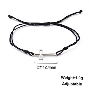 UNIFT Cross Bracelet For Women Men Stainless Steel Hollow Out Cross Adjustable Sideways Double Rope String Bracelet Christian Catholic Jewelry (silver, Stainless Steel)