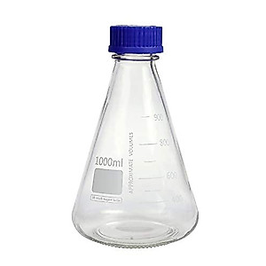 3 Pack Moonetto 1000ml Narrow Mouth Graduated Lab Erlenmeyer Glass Flask with Blue Screw Cap