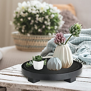 Black Decorative Tray Stand for Bathroom Decor, Wood Tray Risers for Display, Round Serving Tray for Kitchen Decor, Black Tray Soap Holder for Bathroom Counter Organizer