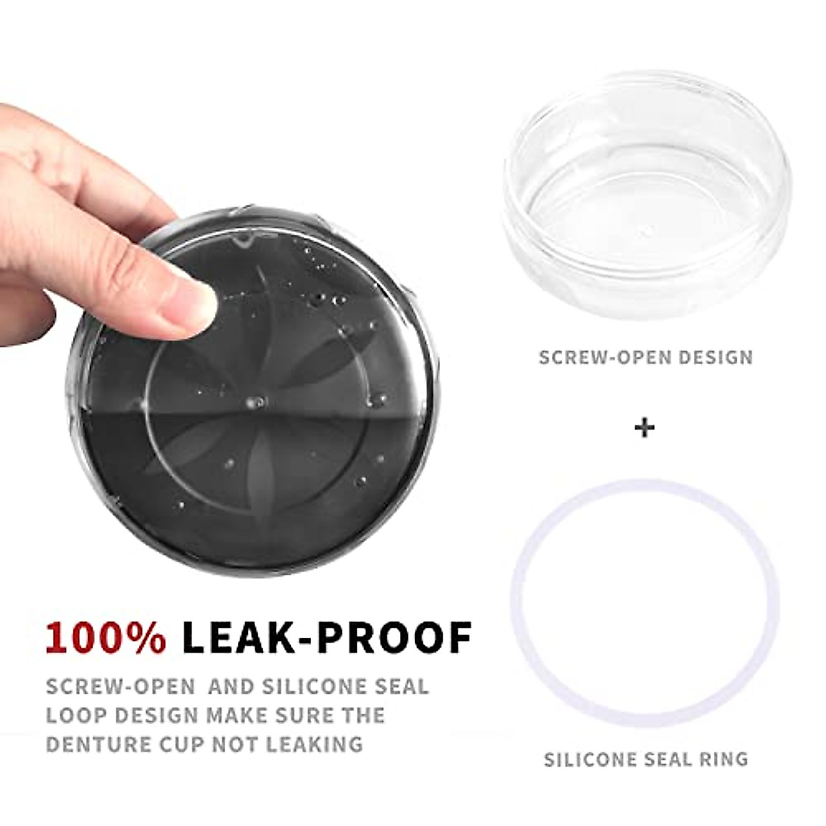 Denture Cup Retainer Case, Leak-proof Denture Case Bath Soaking Container, Retainer Aligner Mouth Guard Night Guard Cleaner Case with Strainer Basket for Traveling, for Women & Men (Black)