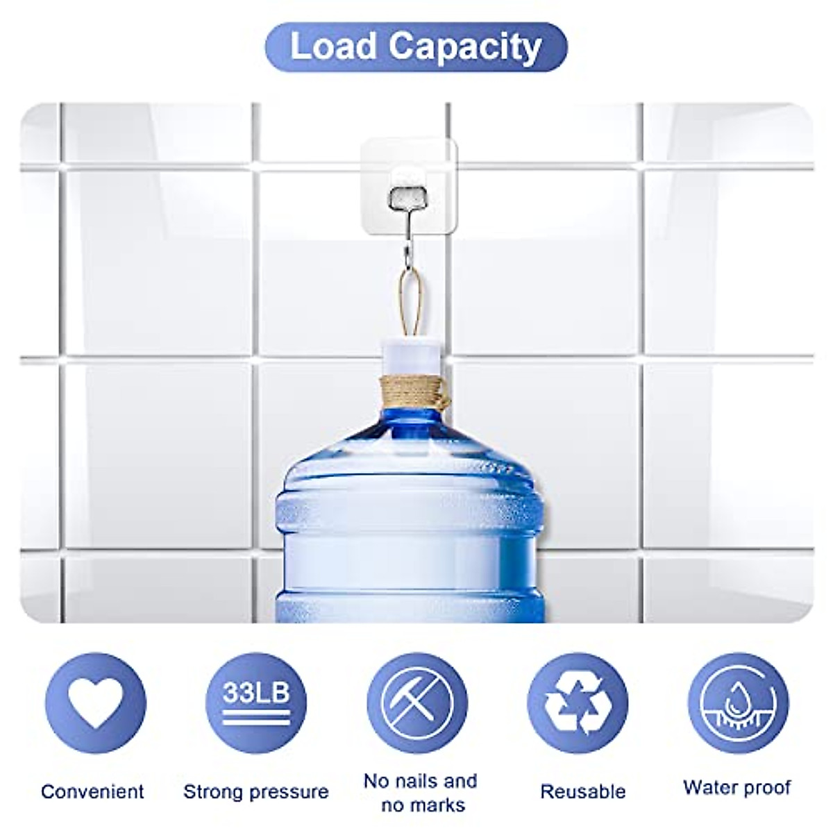 EAONE Large Adhesive Hooks 12 Packs, Heavy Duty Wall Hooks for Hanging Rustproof & Waterproof Wall Hangers Without Nails Sticky Hooks with Silicone Cap for Coat/Towel/Key Bathroom Kitchen