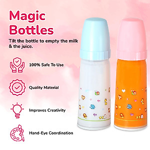 Mommy & Me Magic Bottles - 2 Baby Doll Bottles, Disappearing Milk and Juice Bottles Large Size Especially Bigger for Toddlers