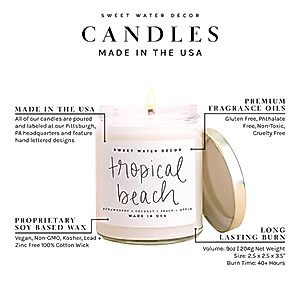 Sweet Water Decor Tropical Beach Candle | Strawberry, Coconut, Peach, and Vanilla Tropical Summer Scented Soy Candles for Home | 9oz Clear Jar, 40 Hour Burn Time, Made in the USA