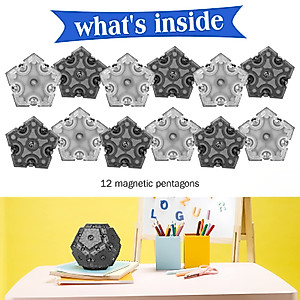 Anpole Magnetic Fidget Sphere, 12 Pcs Set Pentagons Puzzle Sphere Magnet Fidget Toys Fidget Balls Building Blocks Stress Relief Desk Toys for Teens & Adults (Grey)