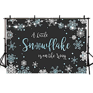 AIBIIN 7x5ft Snowflake Baby Shower Backdrop Winter Blue and Silver Snowflake Baby Shower Party Decorations Wonderland Snow Diamond Glitter Christmas Xmas Banner Photography Background Photo Props