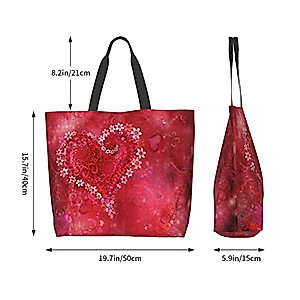 Zelamiee Love Hearts Florals Washable Large Shopping Tote Bag with Handle for Work Shopping Beach Travel