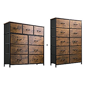 WLIVE 9 Drawer Dresser and 10 Drawer Tall Chest Organizer Set, Fabric Storage Tower for Bedroom, Nursery, Entryway, Closets, Charcoal Gray
