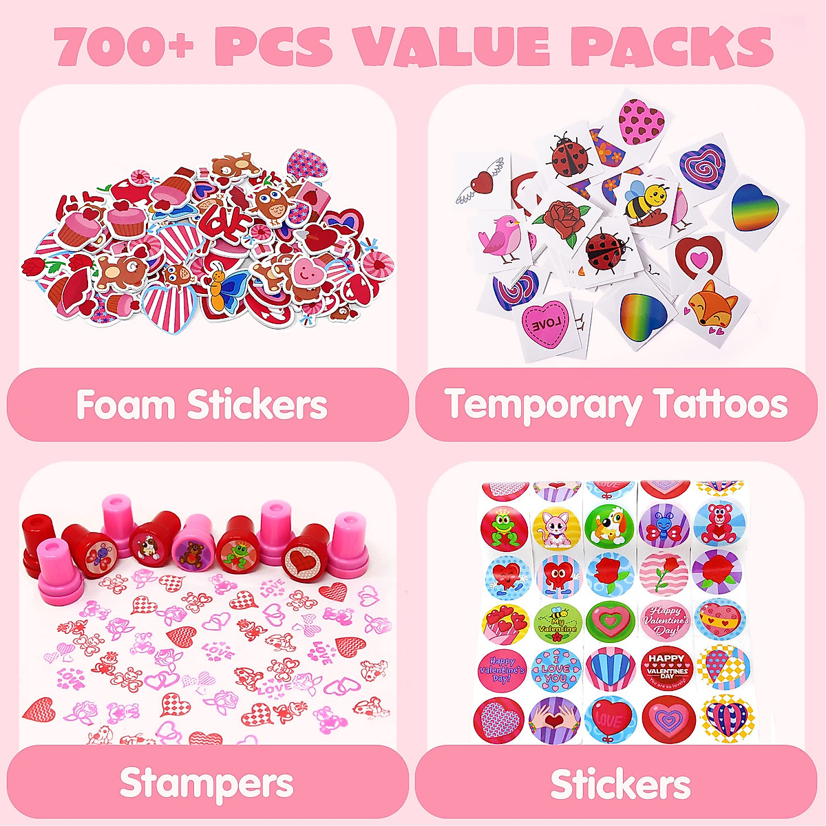 JOYIN 700+ Pcs Valentines Day Party Favor Supplies Craft Set, Foam Stickers for Kid, Tattoos, Stampers & Stickers for Decorations, Photo Props, School Classroom Holiday Exchange Game Prizes, Art Craft