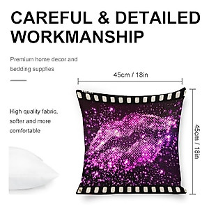 JOJOART Pink Glitter Lips Throw Pillow Covers 18×18 Pillowcases Set of 1 Sexy Mouth Kiss Linen Decorative Square Pillow Case Cushion Covers Standard Size for Sofa Couch Outdoor Bed Pillow Protectors