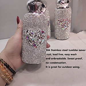 Thermos Cup Travel Mug Bling Rhinestone Shinning Water Bottle Stainless Steel Diamond Flask Vacuum Bottle for Christmas Birthday Valentine's Day Birthday Gift,Purple