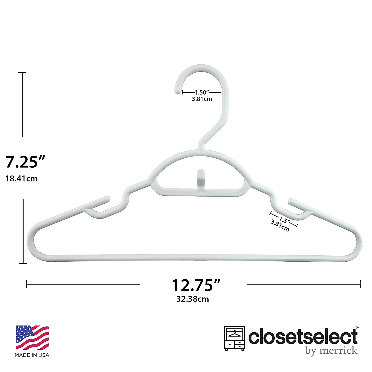 30 Pk Youth Petite Plastic Hangers for Children Clothes Sizes 8 to 12, Petite, Preteen, Junior, 30 Pack (White)