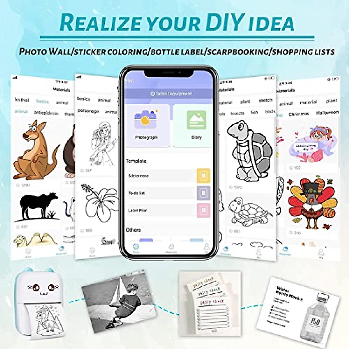 Ranen Mini Portable Printer Photo Pocket Photo Bluetooth V4.0 200 Sticker Receipt Printer Mobile Thermal Printer(B)