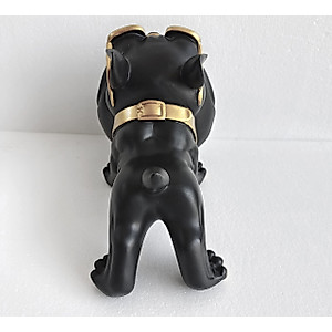 French Bulldog Statue Modern Entryway Table Candy Bowl for Office Desk Animal Large Mouth Dogs Planter Storage Sculpture Figurines with Gold Glasses Keys Resin Bulldog Candy Dish Home Decor Funny