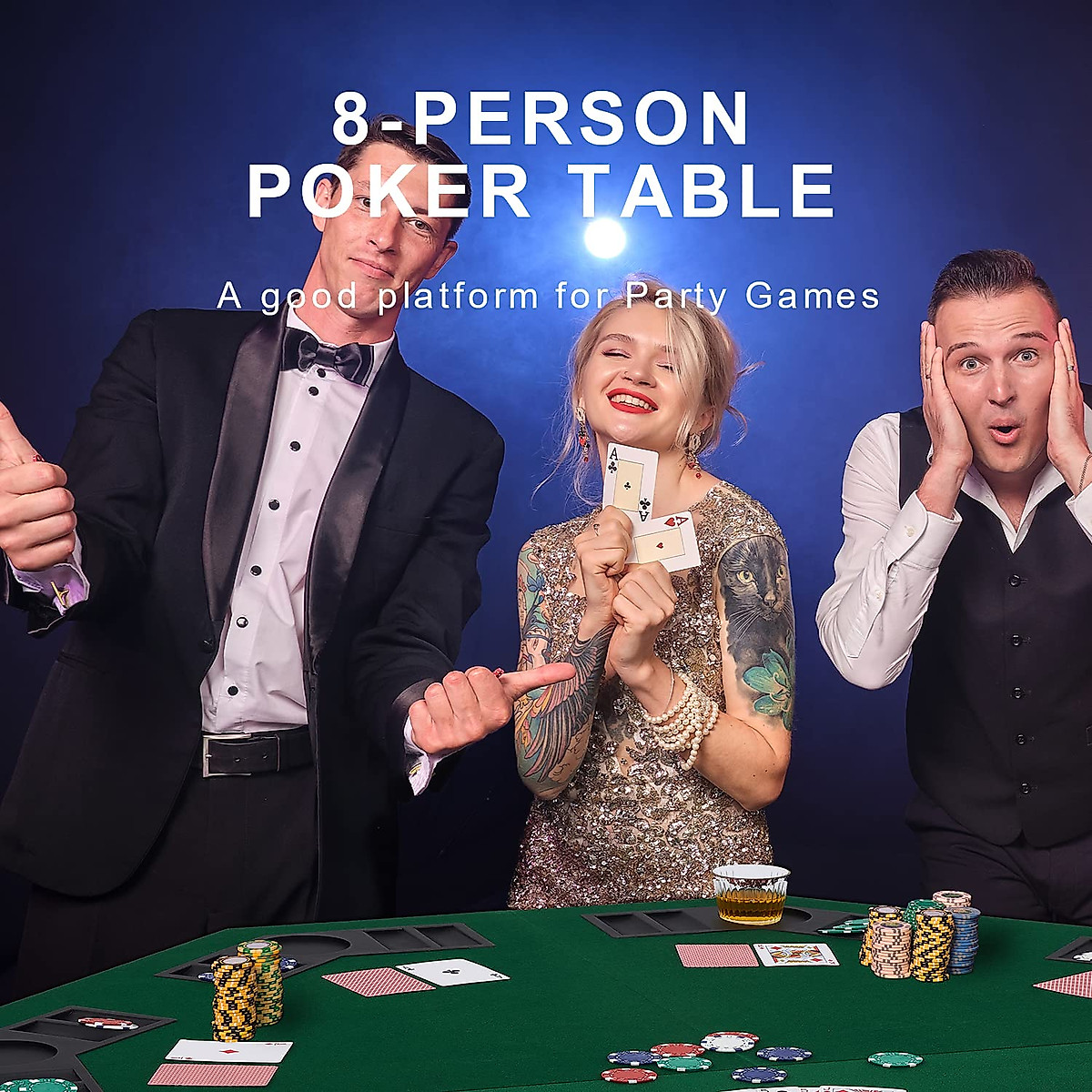 FURUISEN 48" Foldable Poker Table Top, 8-Player Texas Traveller Wood Table Top Poker Layout, Portable Anti-Slip Blackjack Poker Table Mat with Cup Holders for Family Games Casino