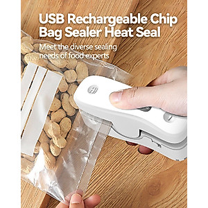 Mini Bag Sealer, Rechargeable Bag Sealer 2-in-1 Bag Sealer and Cutter Easy-use Snack Sealer with Magnet Portable Bag Resealer USB Mini Sealer for Chip Bag Plastic Bag Storage Freshness