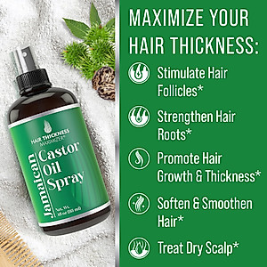 Jamaican Black Castor Oil Spray For Hair Growth. With Marula, Jojoba. Vegan, Leave In Conditioner Serum For Women, Men. Thickening, Moisturizing, Strengthening Scalp Treatment For Dry, Weak Hair