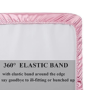 Satin Pack n Play Sheet Set 2 Pack Ultra Soft Silk Fitted Mini Crib Sheets Playard Sheet Protect for Baby Hair and Skin, Pink & White