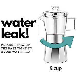 Geesta Premium Crystal Glass-Top Stovetop Espresso Moka Pot - 9 cup - Coffee Maker, 360ml/12.7oz/9 cup (espresso cup=40ml) Gift Idea for Husband Wife