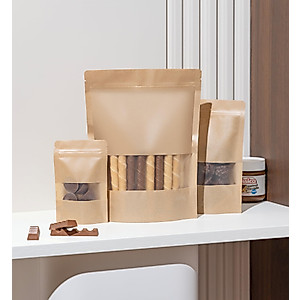 24/7 Bags- 200 Pack, Kraft Paper Stand Up Pouch Bag- 5.5" x 7.8", Resealable Zip-Lock with Front Window, Zero BPA, Easy Tear Notch, Self Stand Up, Food Grade Interior Coating