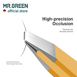 MR.GREEN Curve Handle Eyebrows Tweezers Professional Fine Hairs Removal Puller Makeup Tools Stainless Steel Beauty Clips Removal (Light Yellow)