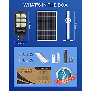HYKOONT 1000W Solar Street Lights Outdoor 60000 Lumens Dusk to Dawn Waterproof IP66 Motion Sensor Street Lights Solar Powered with Remote Control for Parking Lot, Stadium, Pathway