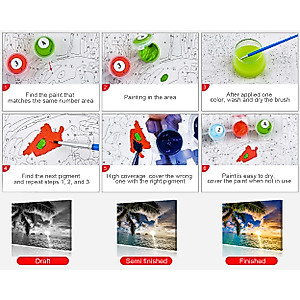 TISHIRON Paint by Numbers for Adults Kids Beach Adults DIY Paint by Number Blue Beach Landscape Paintings Arts Craft Paint by Numbers Kits Natural Scenery Nordic Home Wall Decor - 16 x 20 Inch