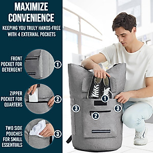 Laundry Bag Extra Large 115L, Laundry Backpack Bag, Laundry Bags Extra Large Heavy Duty, Laundry Bag with Straps, Backpack Laundry Bag with 4 Pockets, College Laundry Bag for Dorm Room, Laundromat