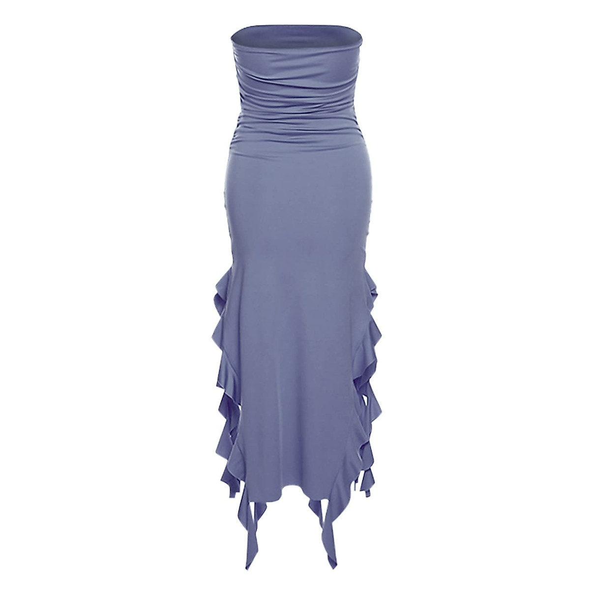 Cnebo Long Dresses for Women Wedding Guest Women's One Shoulder Bust Wrap Hip Skimming Irregular Dresses Blue