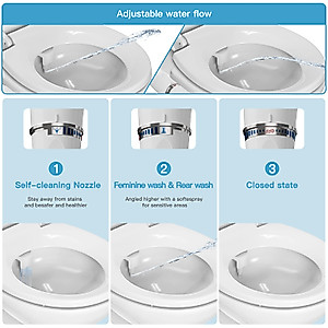 Bidet Toilet Seat, Round Non-Electric Bidet Attachment for Toilet with Self-Cleaning Nozzles, Slow Close Toilet Seat,Quick-Release Easy DIY Installation, Feminine Cleaning | 17" White Quiet-Close