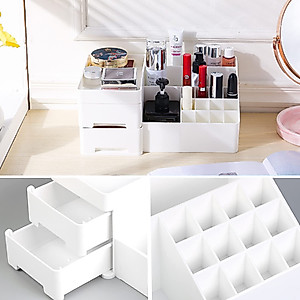 Makeup Organizer,Cosmetic Desk Storage Box with Drawers Skincare Organizers for Dressing Table, Countertop, Bathroom Counter, Vanity Holder for Brushes, Lotions, Lipstick and Nail Polish