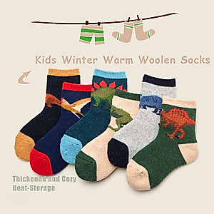 Boys Wool Socks Kids Thick Winter Socks Thermal Crew Socks for Boys 6 Pairs Dinosaurs Size 6-8 Years