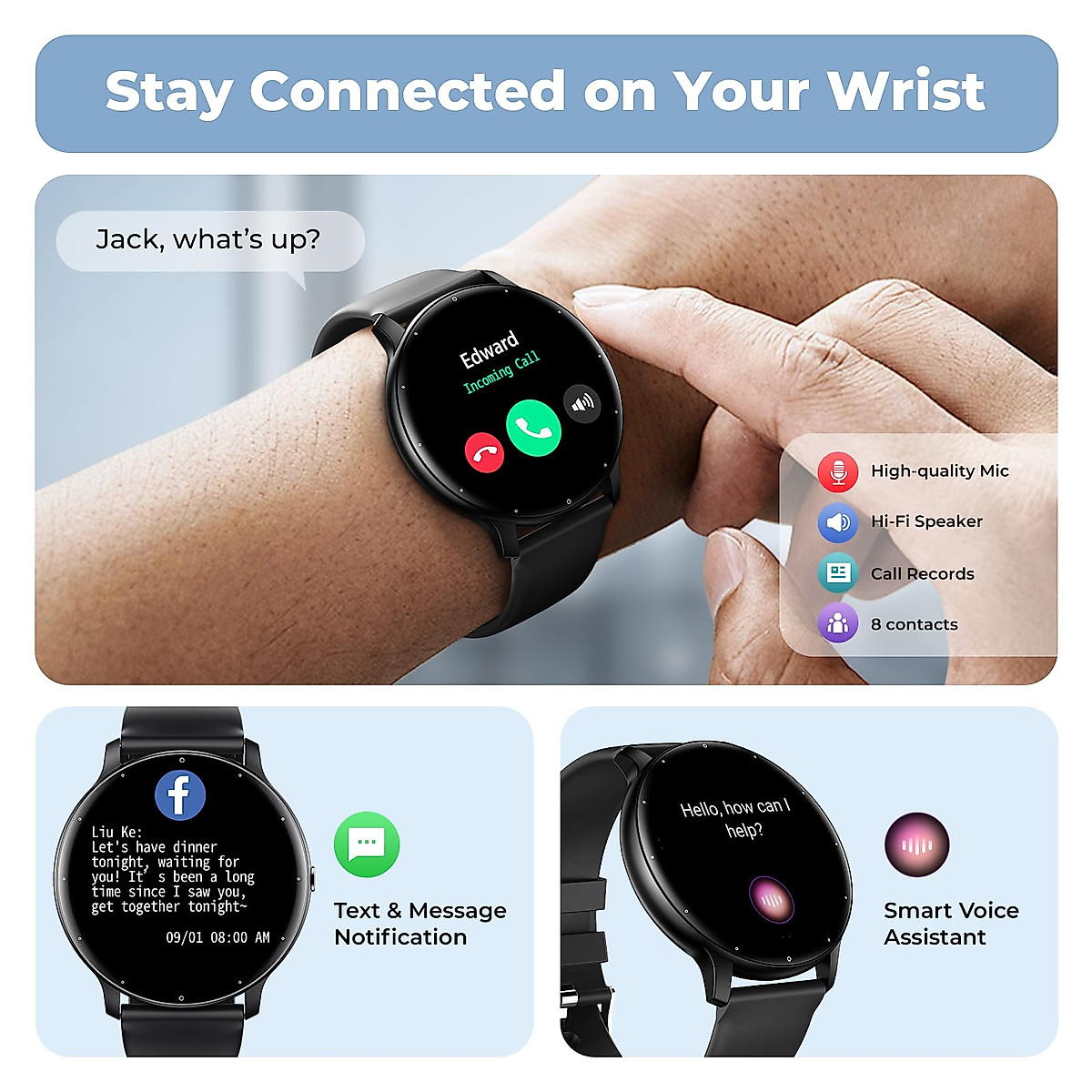 TIFOZEN Smart Watch for Men Women(Answer/Make Calls), 1.39" HD Fitness Tracker Watch with 30 Sport Modes, Heart Rate/SpO2/Sleep Monitor, IP68 Waterproof Activity Tracker for iPhone & Android, Black