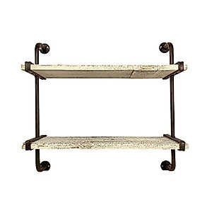 BarnwoodUSA Rustic Wooden Shelf with 2 Planks, Farmhouse Wall Ledge, White Wash