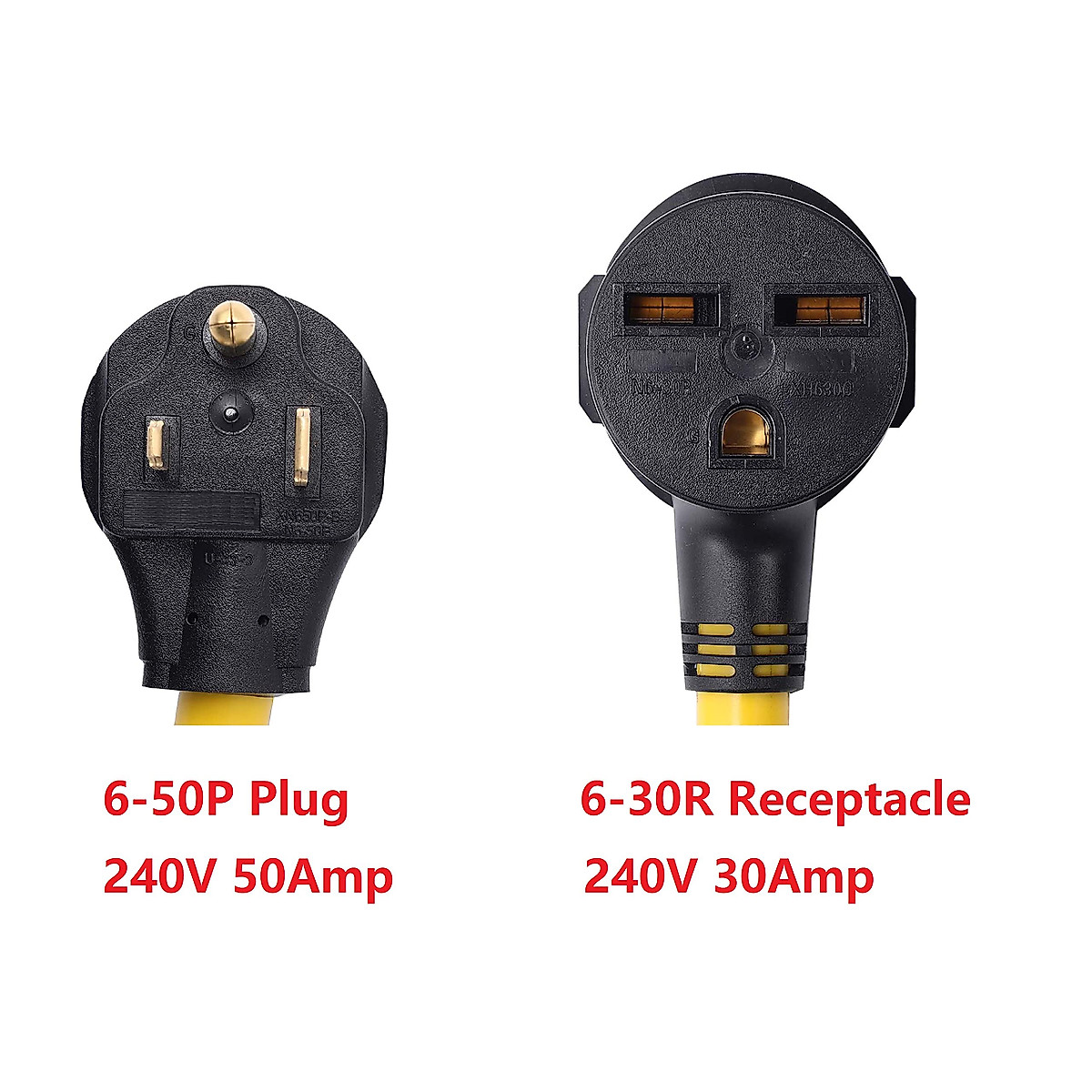 ONETAK NEMA 6-50P to 6-30R 240V 50 Amp 3 Prong Male Plug to 30 Amp 3 Prong Female Outlet Receptacle Generator Welder Dryer EV Charger Power Cord Adapter