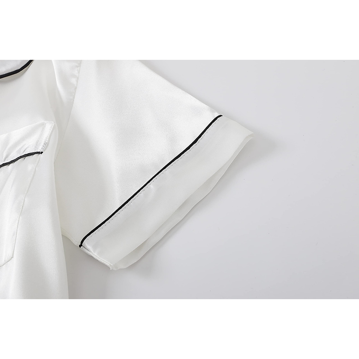 Vopmocld Big Kids Unisex Pjs Set Girls Boys Silk Pajama Sets Satin Clasic Sleepwear Summer 2 Pieces Button Down Nighty, White, 14