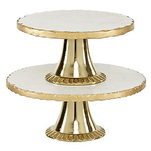 Deco 79 Marble Cake Stand with Gold Base, Set of 2 12", 10"W, White