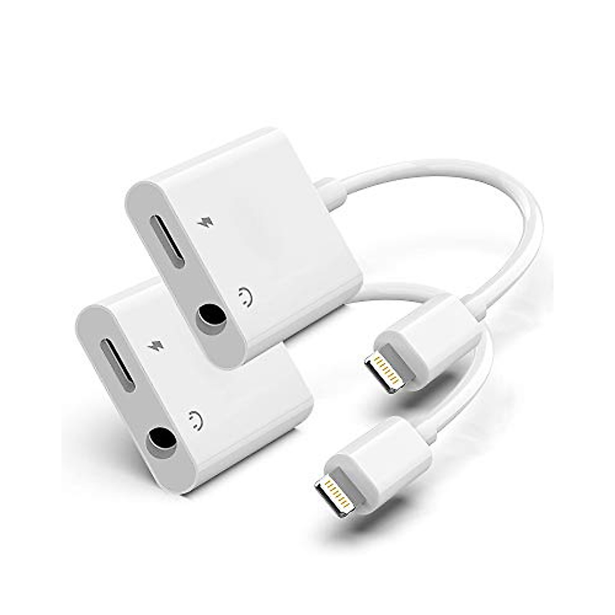[2 Pack] Apple Lightning Jack Headphone Adapter，2 in 1 Lightning to 3.5mm Aux Audio Dongle Headphone Accessories Compatible with iPhone 14/13/XR/X 8 7/iPad Audio Earphone Adapter for All iOS System