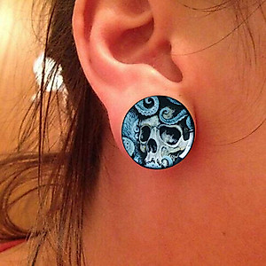 SERYNOW Skull Ear Gauges Plugs And Tunnels Ear Stretcher Expander 6mm-25mm Double Flared Screw Plug Piecing (00g (10mm))