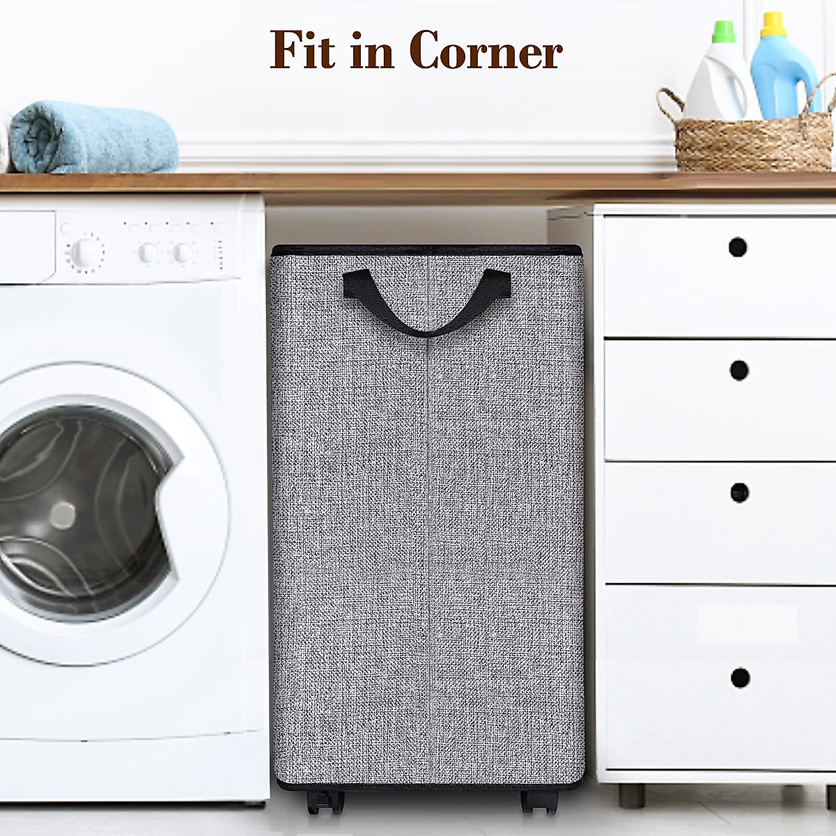 PHESWISOM 90L Large Rolling Laundry Hamper, Laundry Basket with Wheels and Handle for Storage, Dirty Clothes Hamper for Laundry, Tall Laundry Basket, Collapsible Laundry Hamper for Bathroom Dorm, Grey